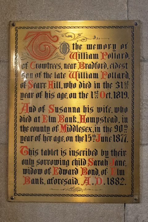 Memorial C1: William Pollard - Bradford Cathedral